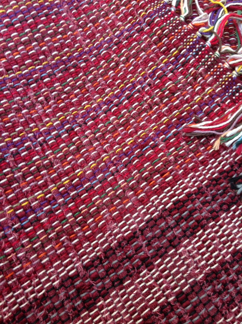 25 X 26 Handwoven Rag Rug Deep Burgandy Repurposed Damask Table Cloth ...
