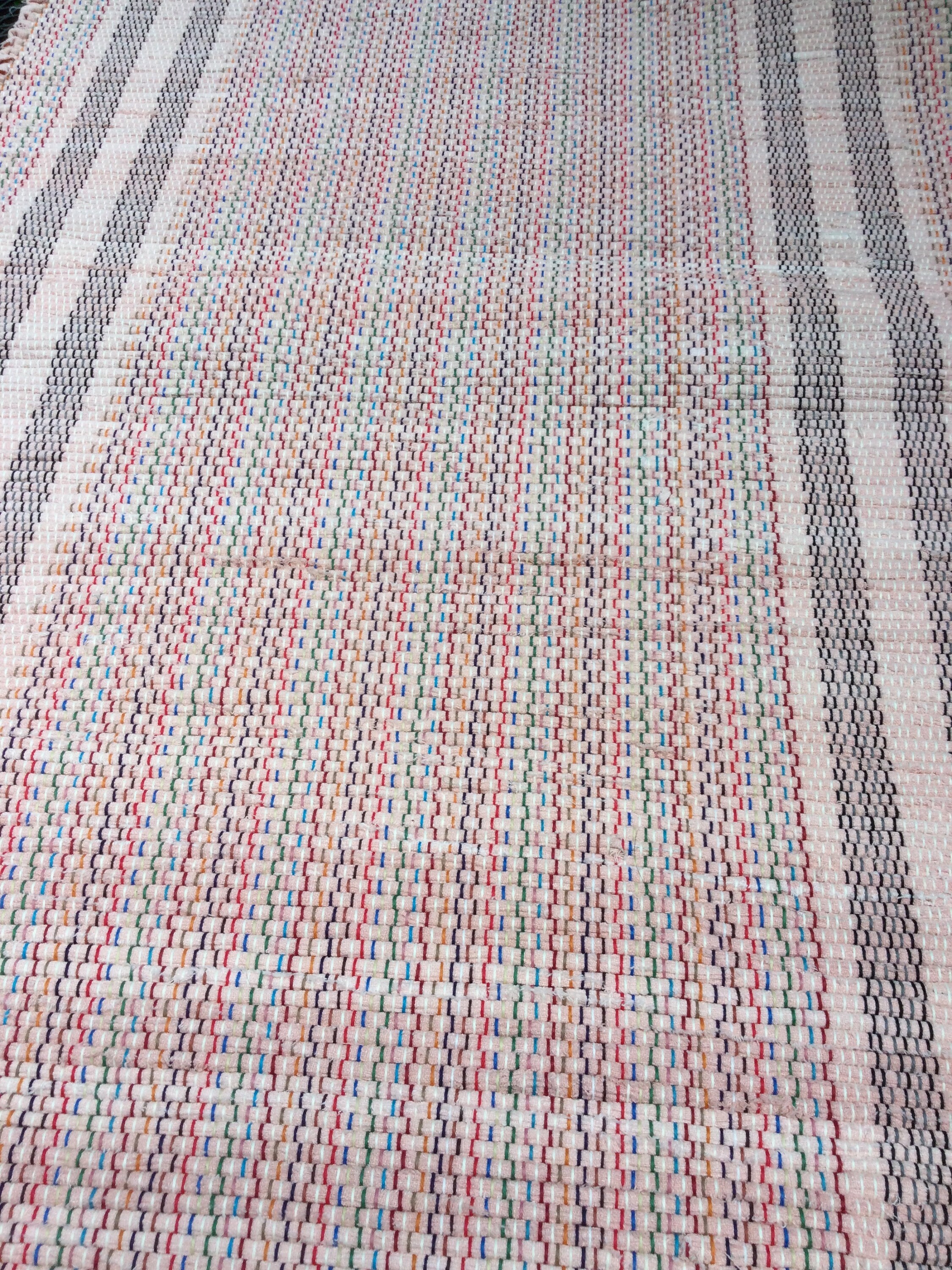 Rag rug 38x26 hand woven pink repurposed bedspread | Etsy