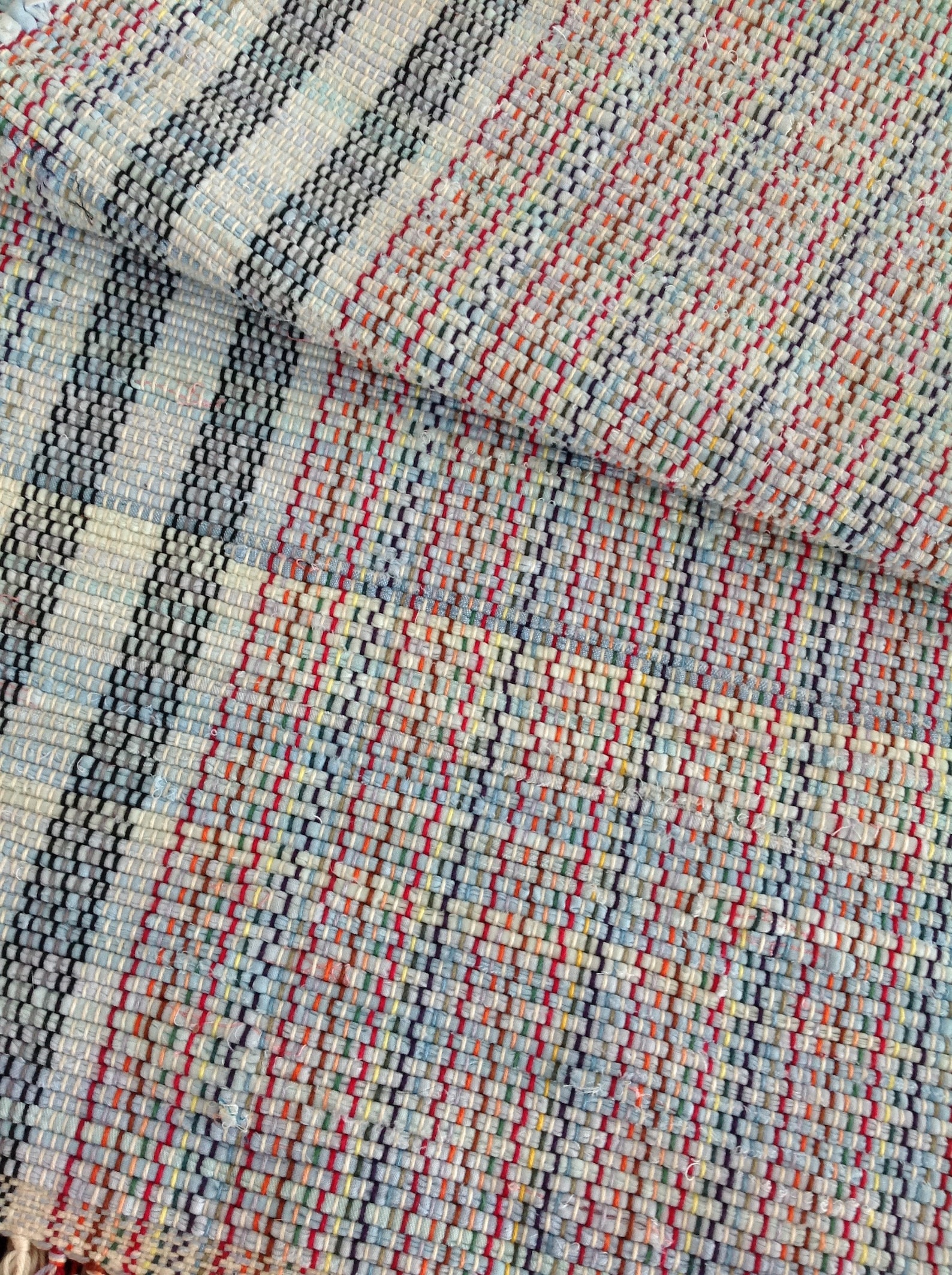 Light Blues Runner Rag Rug 85" X 26" Hand Woven Rustic Cabin Country ...