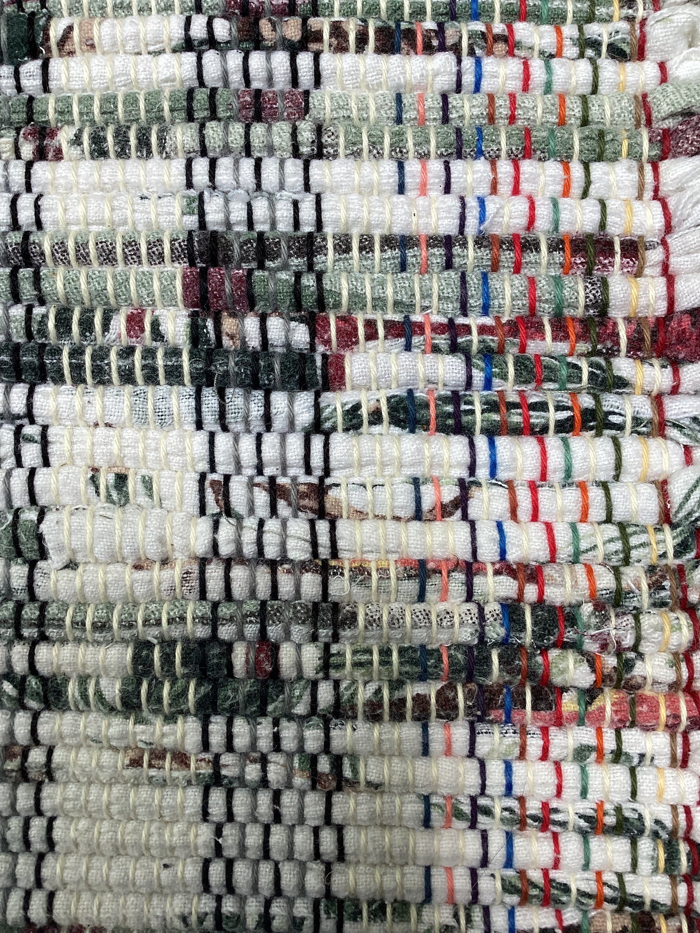 Contour Flannel Rag Rug 26”x26" Woven Greens White Maroon Yellow Rustic ...