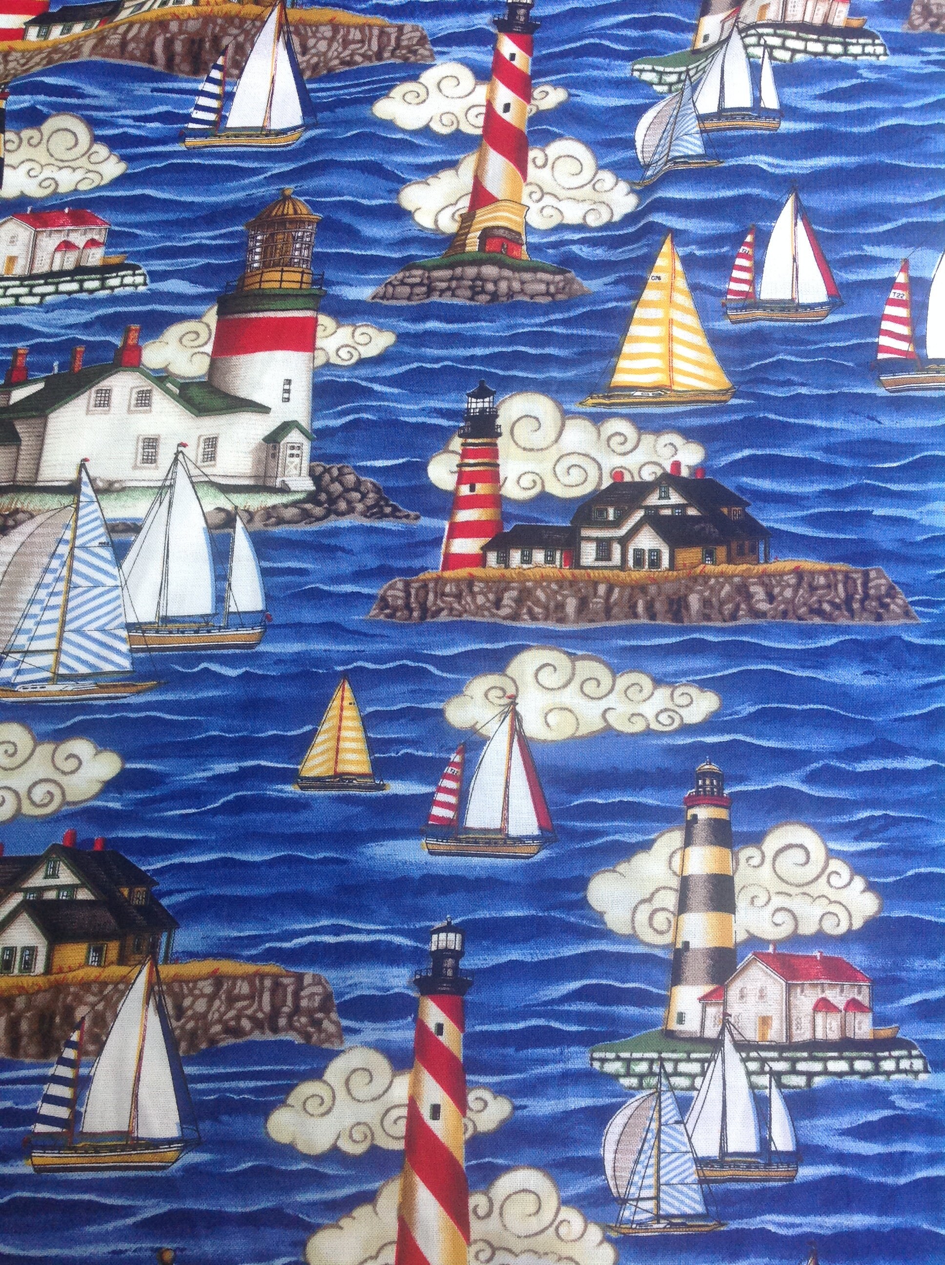 12 Yards Sailboat Lighthouse Fabric TIMELESS TREASURES FABRICS, Inc ...