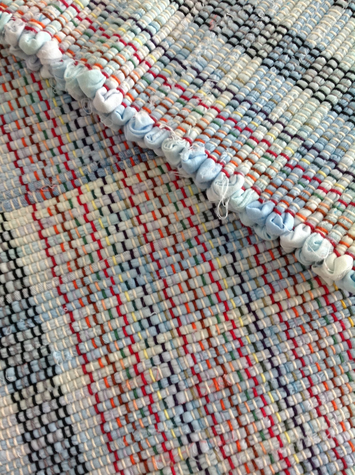 Light Blues Runner Rag Rug 85" X 26" Hand Woven Rustic Cabin Country ...