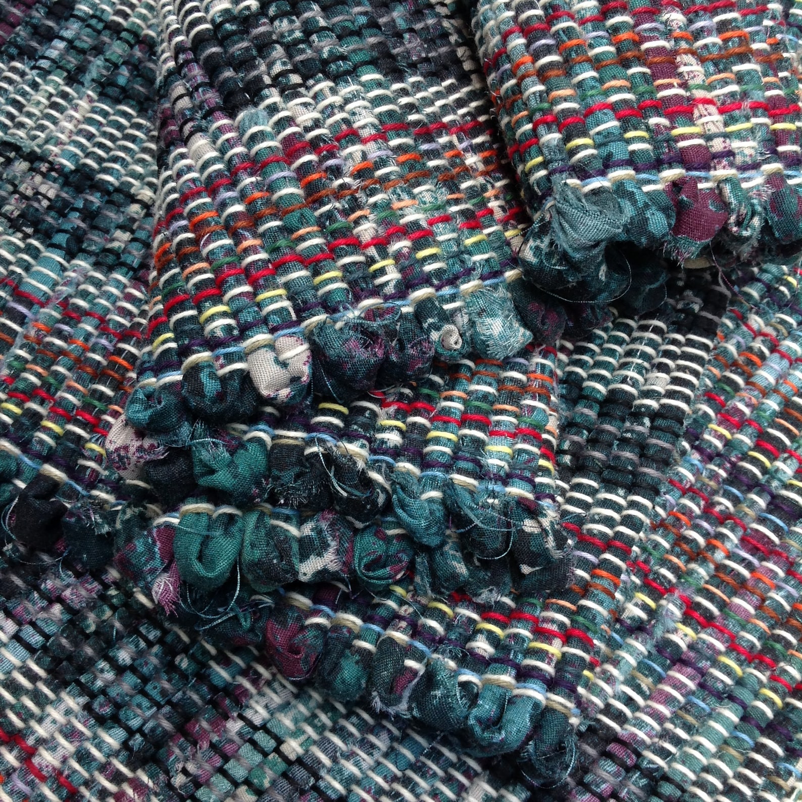 Rag Rug 67 X 26 Forest Green Black Burgandy Cream Hand Woven From ...