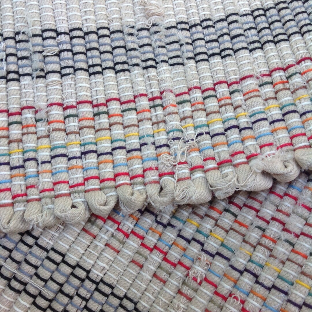 Ecru Linen Tan Rag Rug 67 X 26 Hand Woven From - Etsy