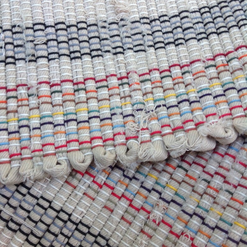 Ecru Linen Tan Rag Rug 67 X 26 Hand Woven From - Etsy