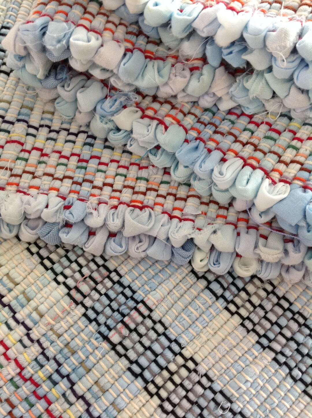 Light Blues Runner Rag Rug 85" X 26" Hand Woven Rustic Cabin Country ...