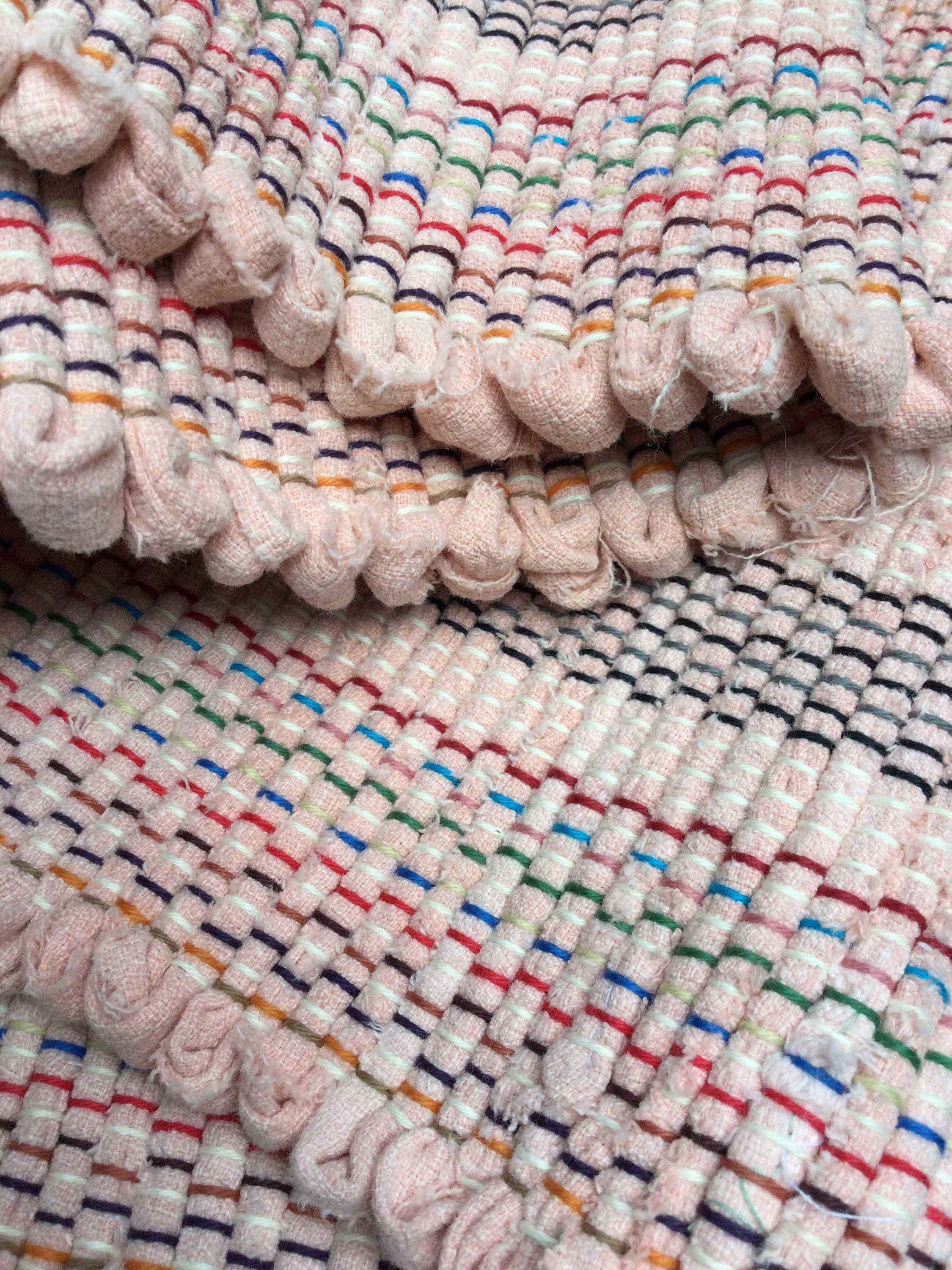 Rag rug 38x26 hand woven pink repurposed bedspread | Etsy