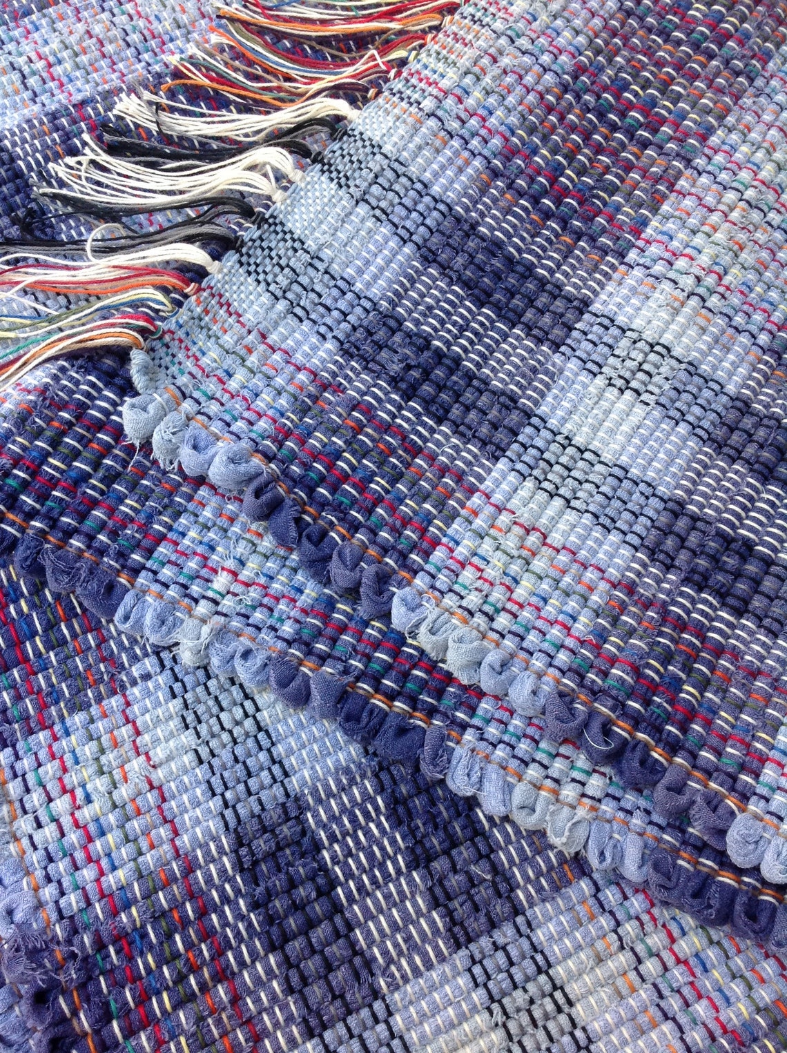 Shades of Blue Rag Rug 52x26 Hand Woven Repurposed | Etsy