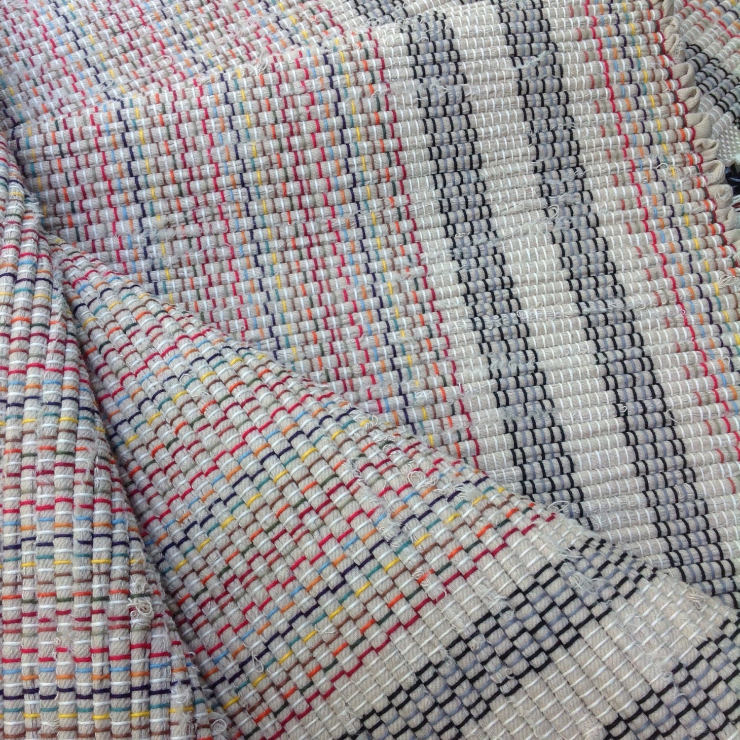 Ecru Linen Tan Rag Rug 67 X 26 Hand Woven From - Etsy