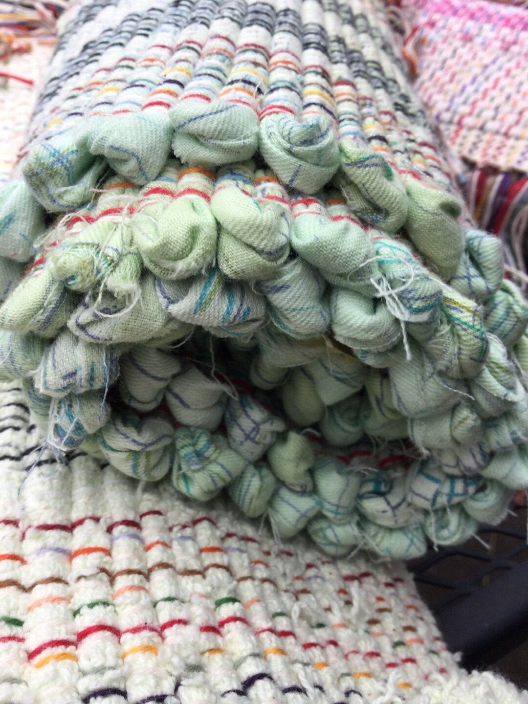 Rag Rug 54x26 Hand Woven Mint Green Blue Gray Rustic Cabin Cottage ...