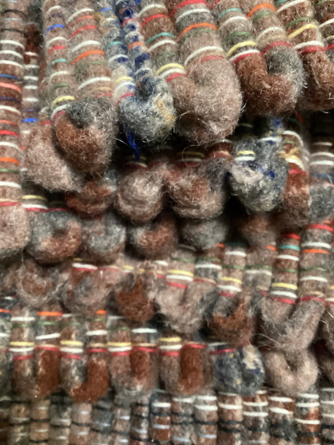 Wool Rag Rug 39”x26" Hand Woven Browns Rust Black Gray Rustic Cabin ...