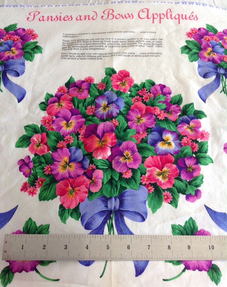 DIY Pansies and Bows Applique Panel CRANSTON Print Works VIP Screen ...