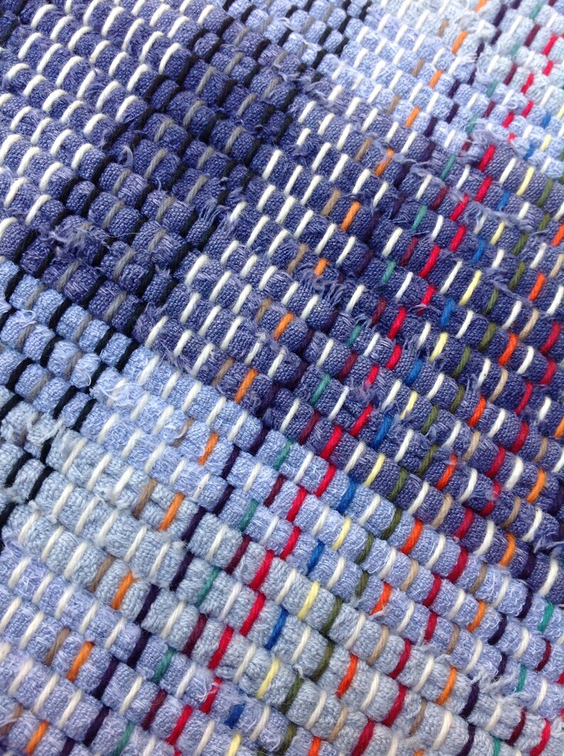 Shades of Blue Rag Rug 52x26 Hand Woven Repurposed | Etsy