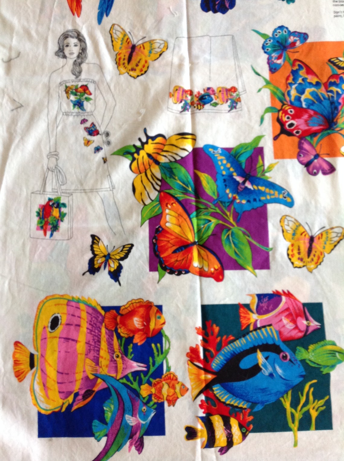 TROPICAL ISLAND APPLIQUES 2 Fabric Panels Brilliantly Colored ...