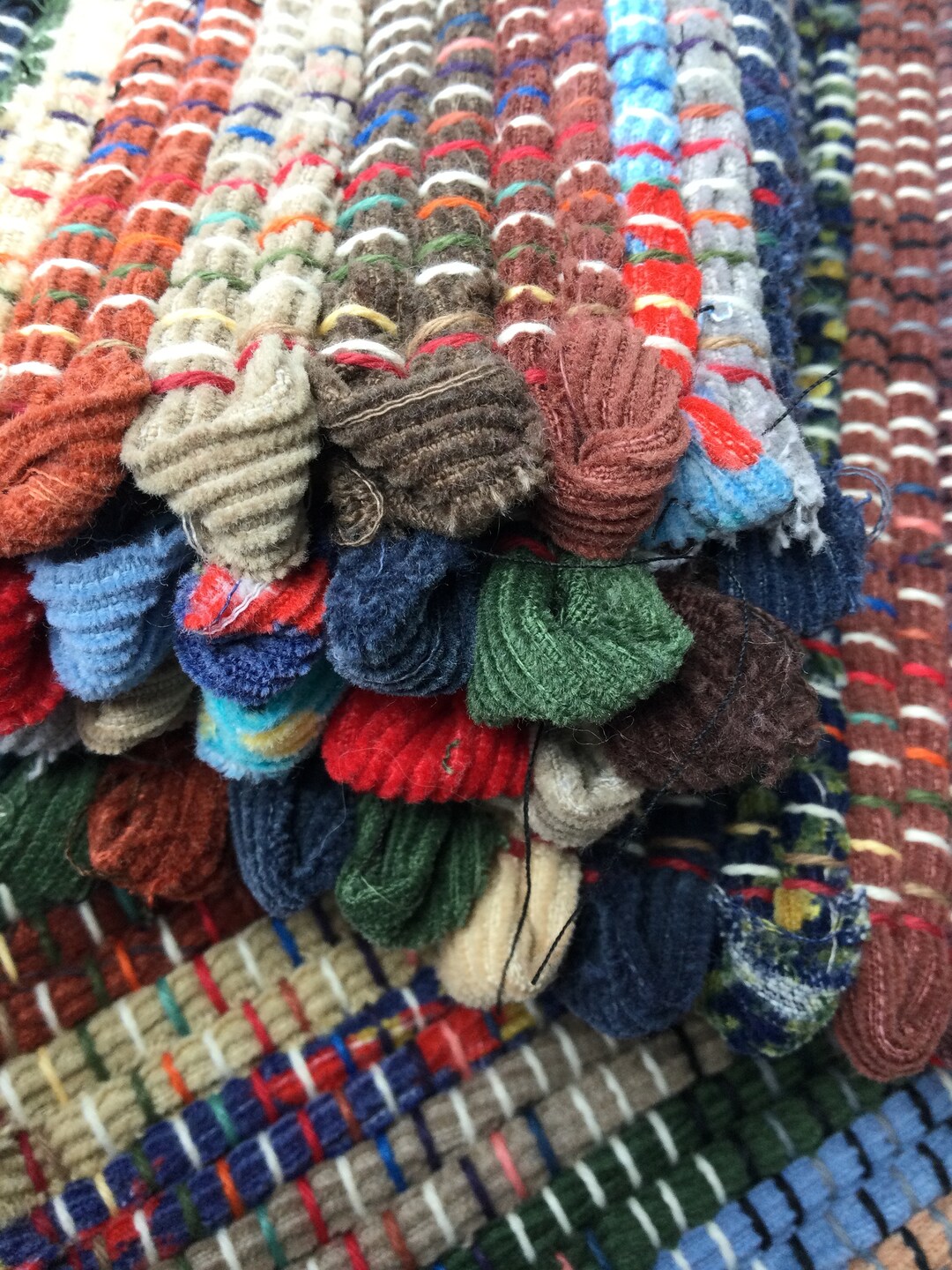Multi Colored Corduroy Rag Rug 64x26 Hand Woven Brown Red Green Rustic ...