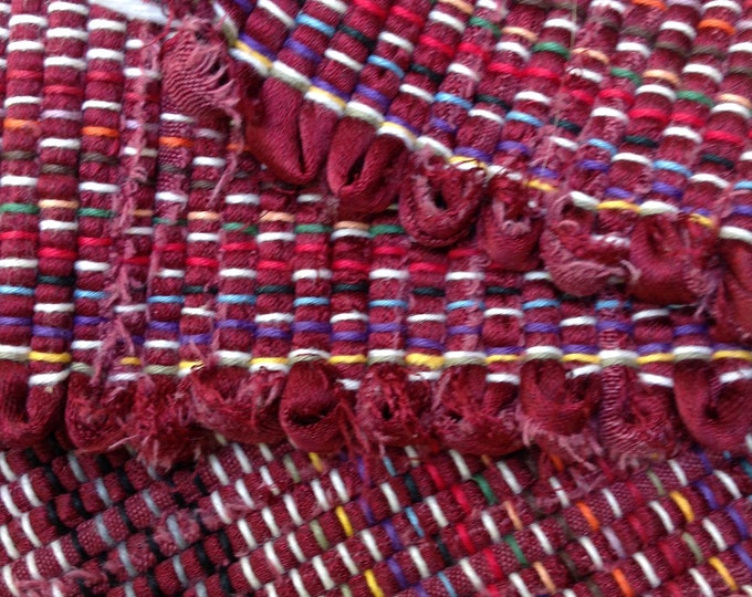25" X 26" Handwoven Rag Rug Deep Burgandy Repurposed Damask Table Cloth ...
