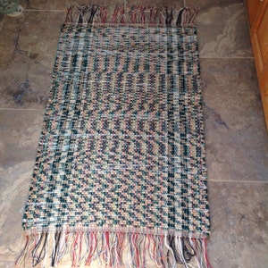Green and Tan Rag Rug 38" X 26" Hand Woven Light and Dark Green Tan ...