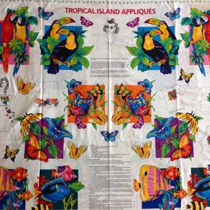 TROPICAL ISLAND APPLIQUES 2 Fabric Panels Brilliantly Colored ...