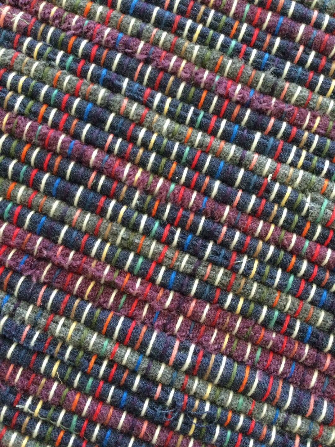 Wool Rag Rug 44”x26" Hand Woven Winter Colors Navy Plum Charcoal Rustic ...