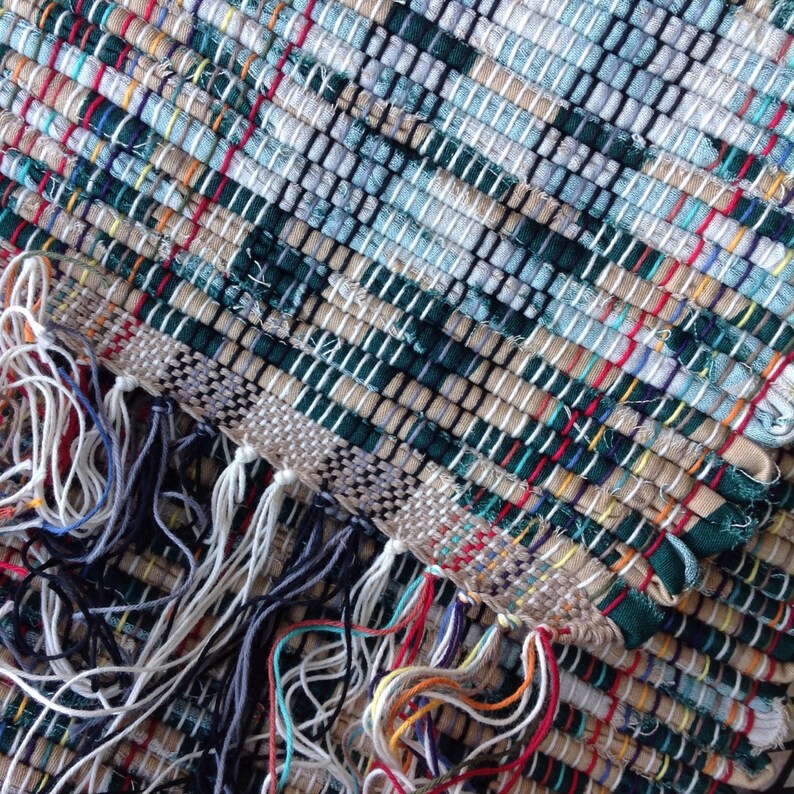 Green and Tan Rag Rug 38 X 26 Hand Woven Light and - Etsy