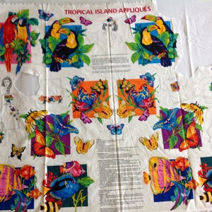 TROPICAL ISLAND APPLIQUES 2 Fabric Panels Brilliantly Colored ...