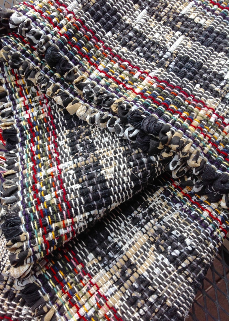 Black Tan Cream Rag Rug 61 X 26 Hand Woven From Animal Print Sheets ...
