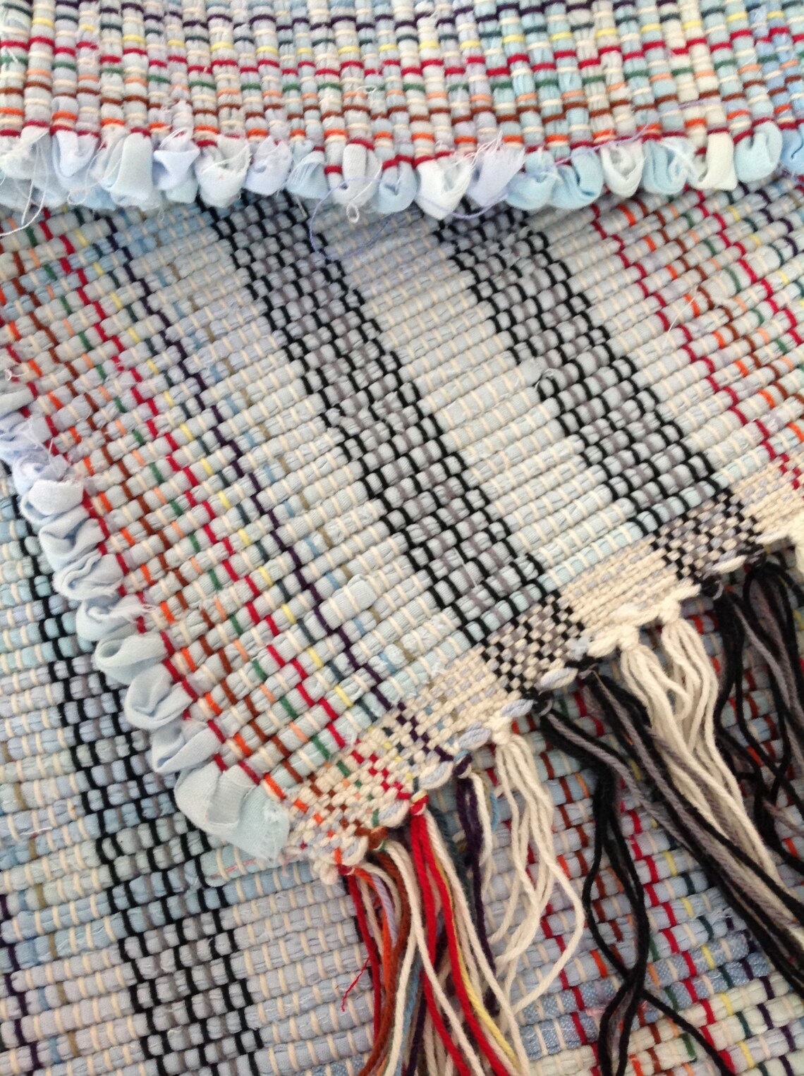 Light Blues Runner Rag Rug 85" X 26" Hand Woven Rustic Cabin Country ...