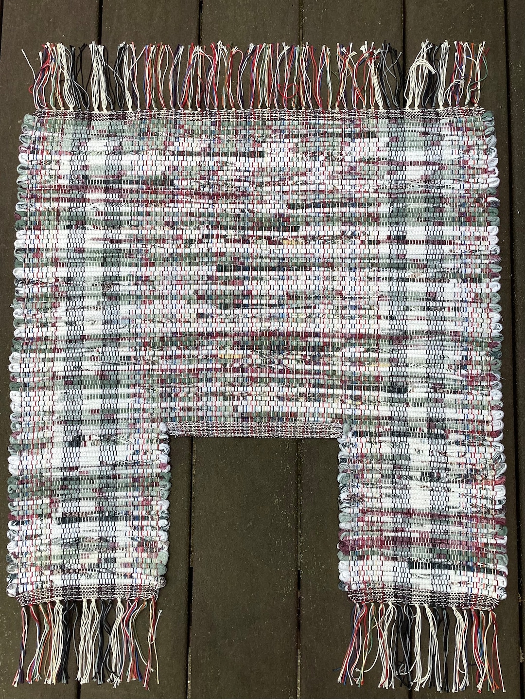 Contour Flannel Rag Rug 26”x26" Woven Greens White Maroon Yellow Rustic ...