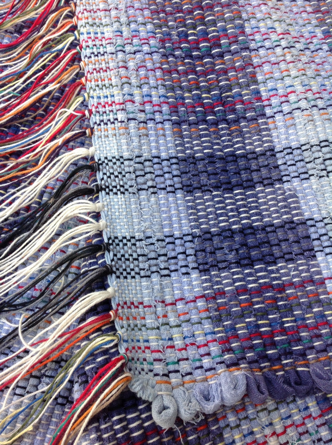 Shades of Blue Rag Rug 52x26 Hand Woven Repurposed | Etsy