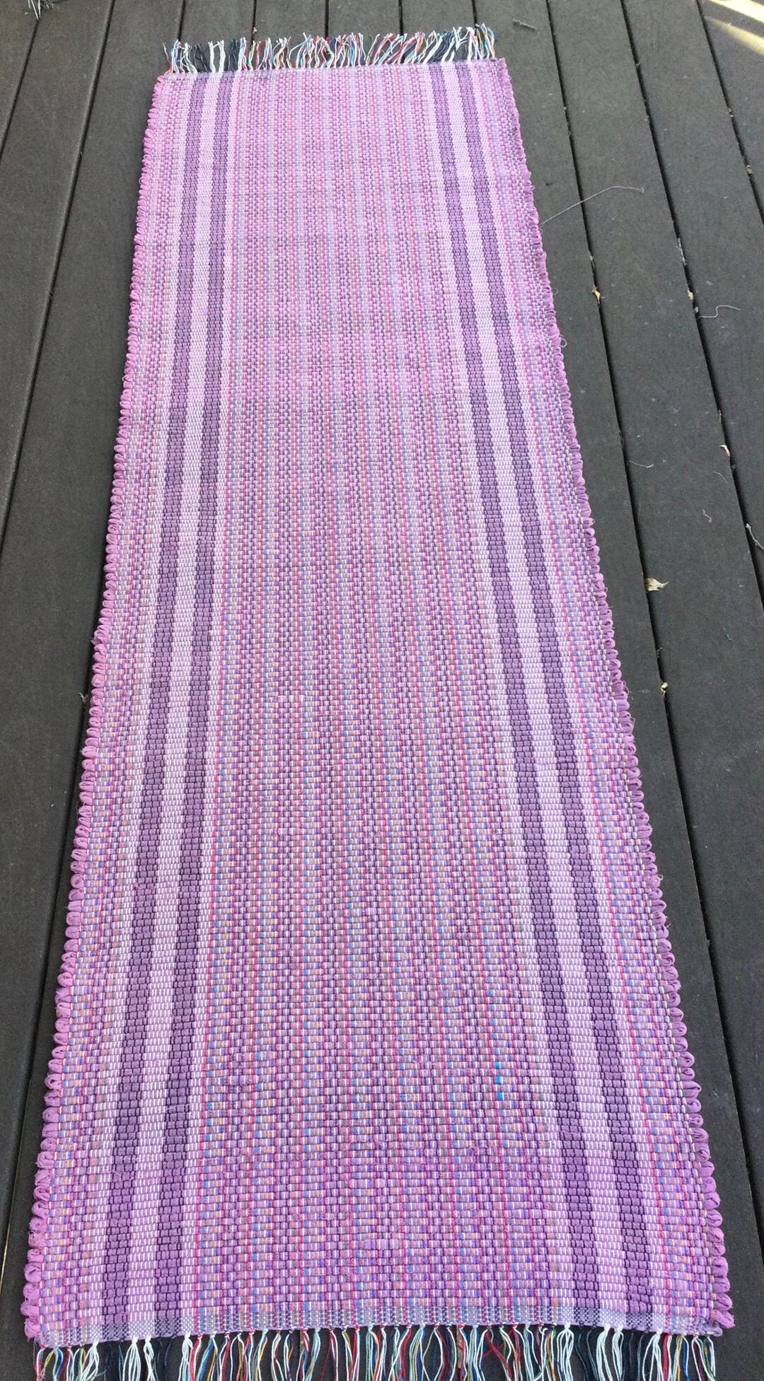 Handwoven Rag Rug 84”x26 Mauve Upcycled Bedspread Rustic Cabin Country ...