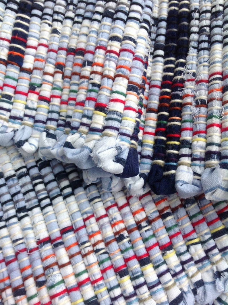 Ragrug 67 X 26 Handwoven White Powder Blue Navy Blue Midnight Blue Hand ...