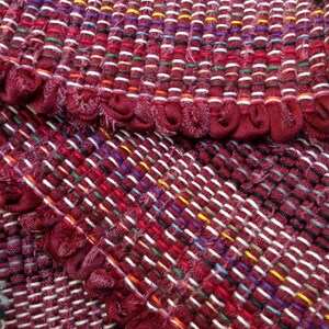 25 X 26 Handwoven Rag Rug Deep Burgandy Repurposed Damask Table Cloth ...
