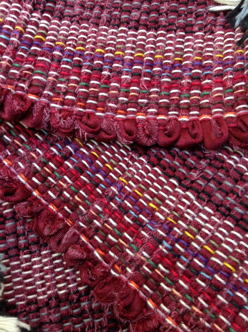 25 X 26 Handwoven Rag Rug Deep Burgandy Repurposed Damask Table Cloth ...