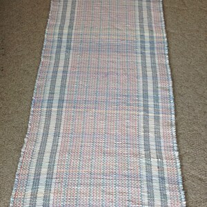 Light Blues Runner Rag Rug 85" X 26" Hand Woven Rustic Cabin Country ...