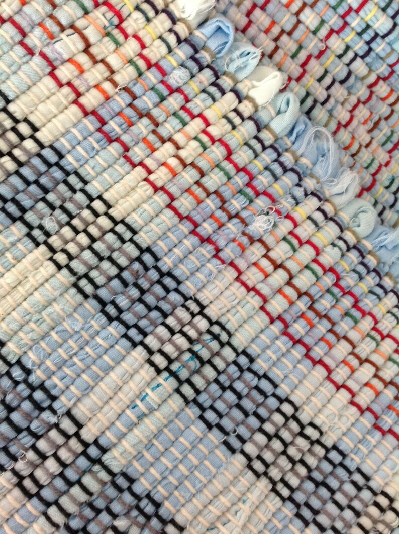 Light Blues Runner Rag Rug 85" X 26" Hand Woven Rustic Cabin Country ...