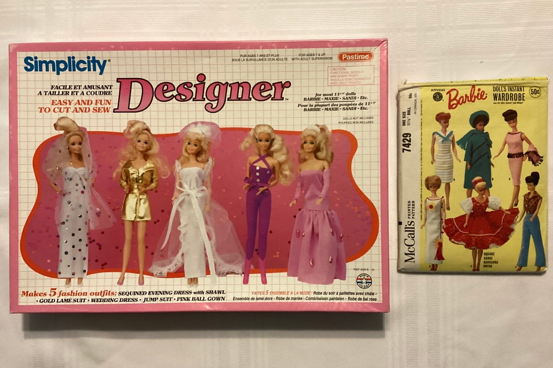 BARBIE Dress Sewing Kit SIMPLICITY Pastime #9050 Mccalls 7429 Barbie ...