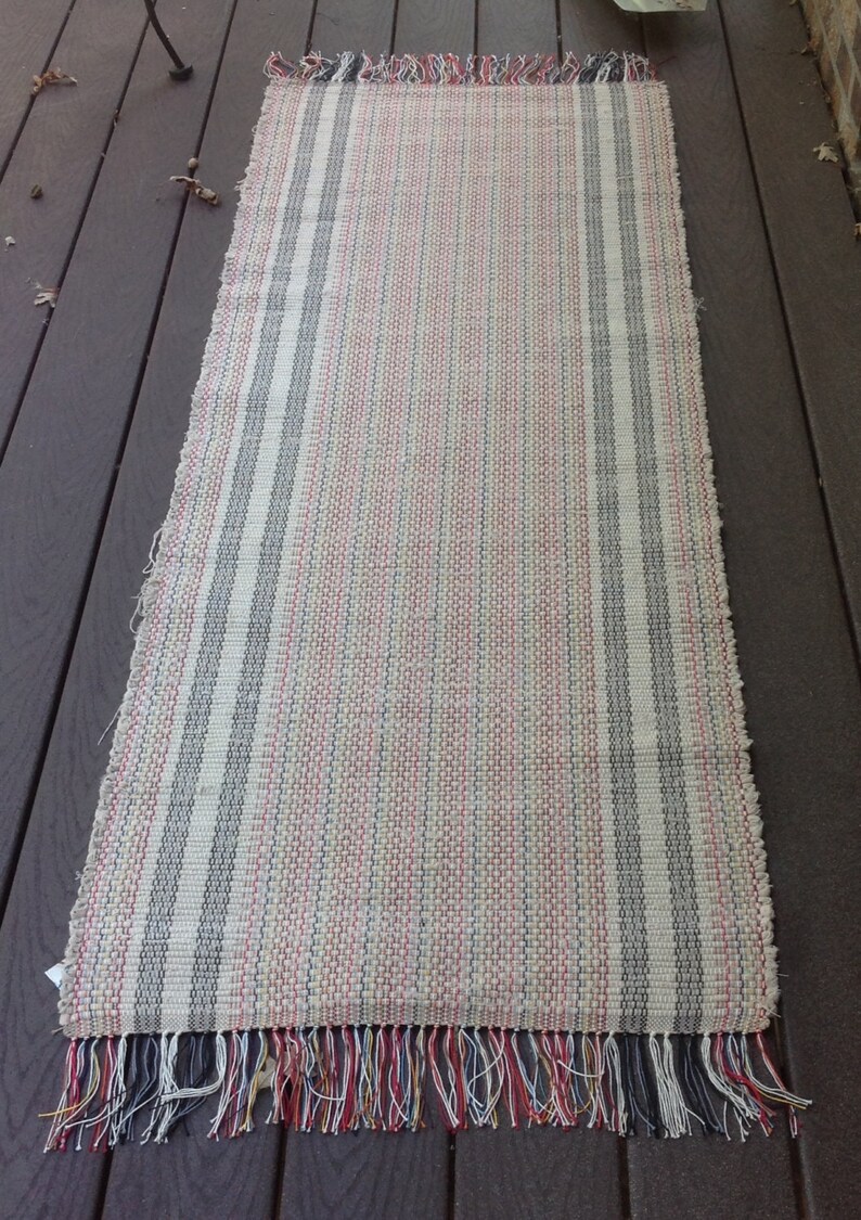 Ecru Linen Tan Rag Rug 67 X 26 Hand Woven From - Etsy
