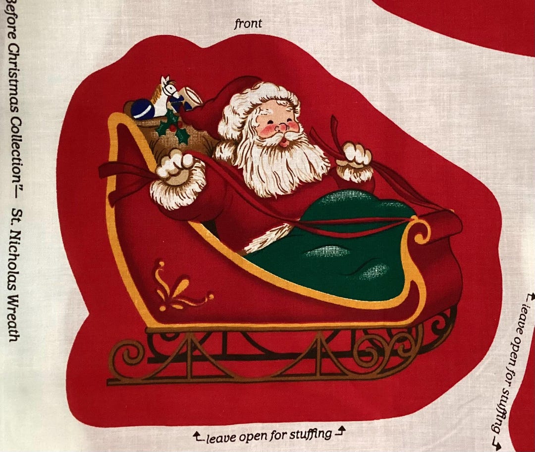 ST NICHOLAS WREATH Christmas Soft Sculpture Fabric Panel Vintage ...