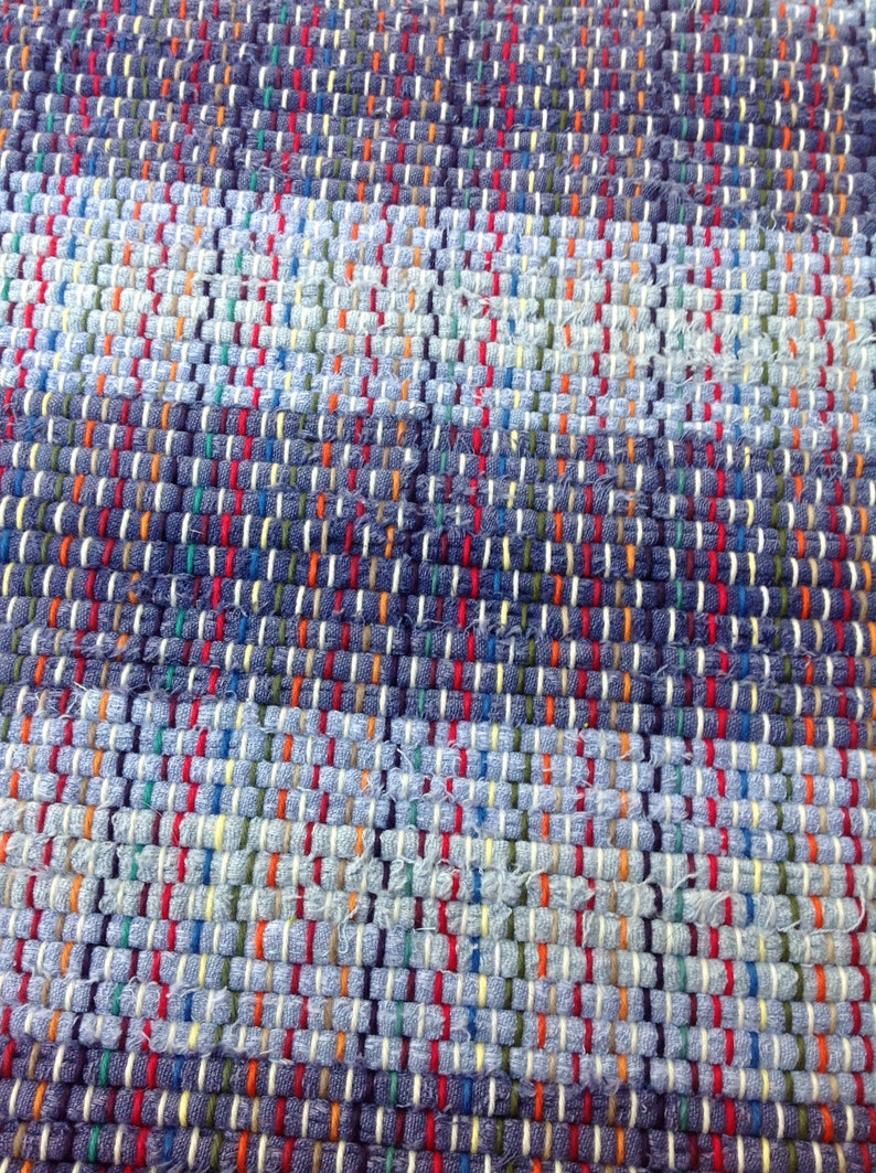 Shades of Blue Rag Rug 52x26 Hand Woven Repurposed | Etsy