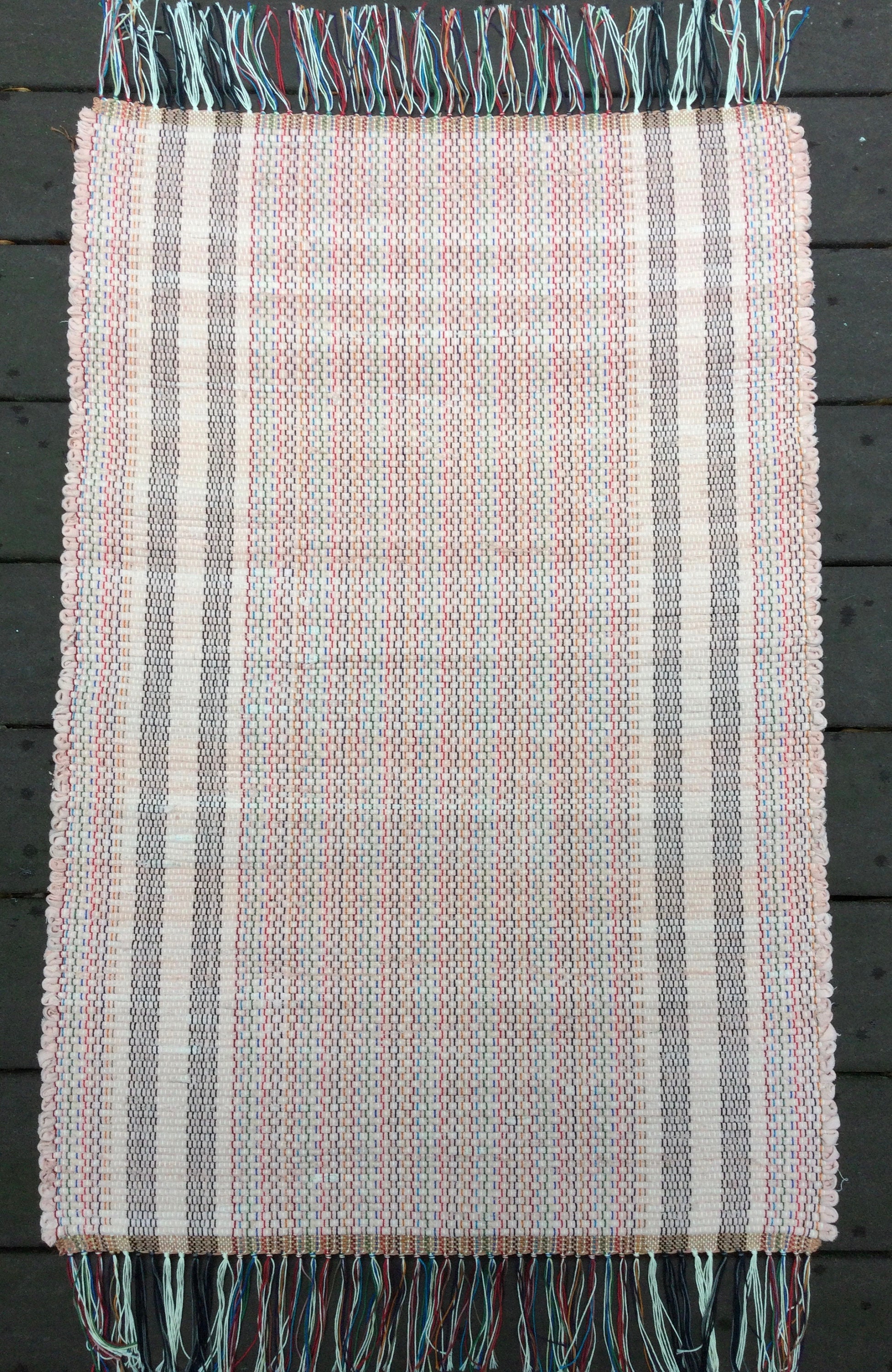 Rag rug 38x26 hand woven pink repurposed bedspread | Etsy