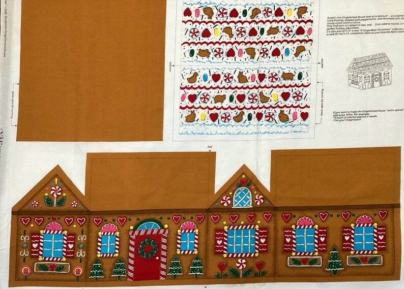 A GINGERBEAR CHRISTMAS Gingerbread House Soft Sculpture Fabric Panel ...