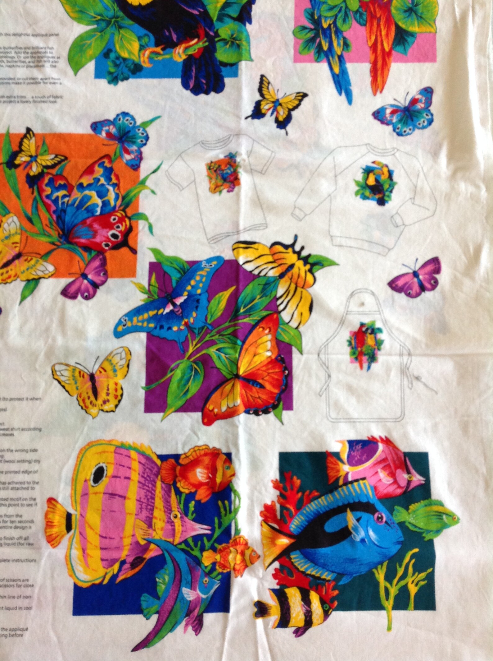 TROPICAL ISLAND APPLIQUES 2 Fabric Panels Brilliantly Colored ...