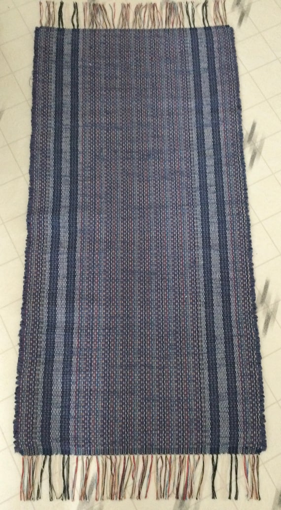 Handwoven Rag Rug 50x26 Blue Repurposed Bedspread Rustic - Etsy