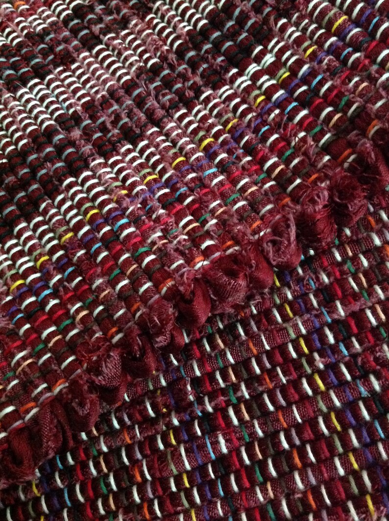 25 X 26 Handwoven Rag Rug Deep Burgandy Repurposed - Etsy