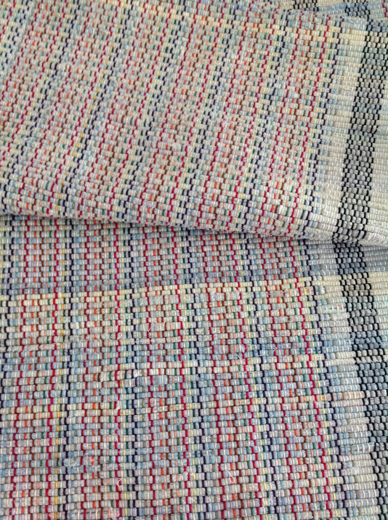 Light Blues Runner Rag Rug 85" X 26" Hand Woven Rustic Cabin Country ...