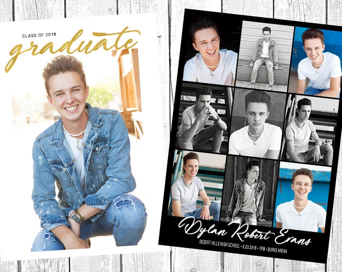 Graduation Invitation, Graduation Announcement Double-sided Boy or Girl ...