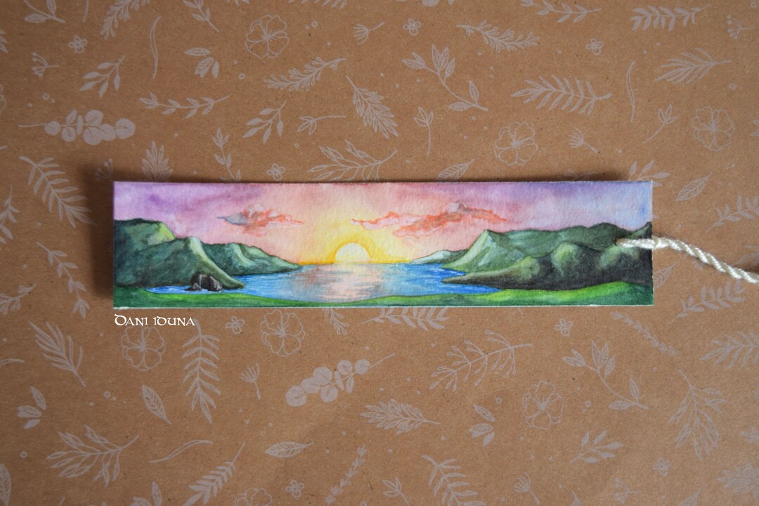 Original Watercolor Bookmark "sunset" - Etsy