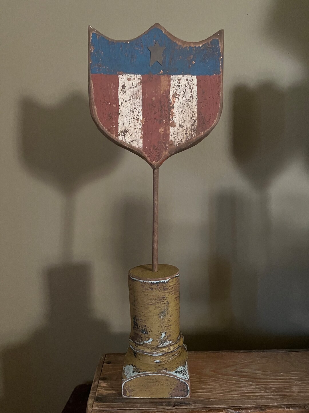 Painted Wooden Shield on Turned Stand - 15” Tall - Etsy