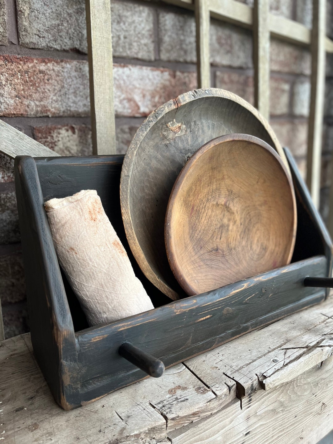 Primitive Bowl Shelf W/ Pegs - MADE TO ORDER - Choose Your Color Finish ...