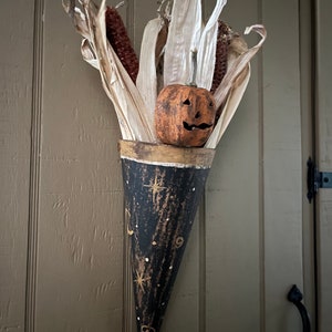 Folk Art Pumpkin Poke Cone W/ Dried Corn Husk & Cobs 16 - Etsy